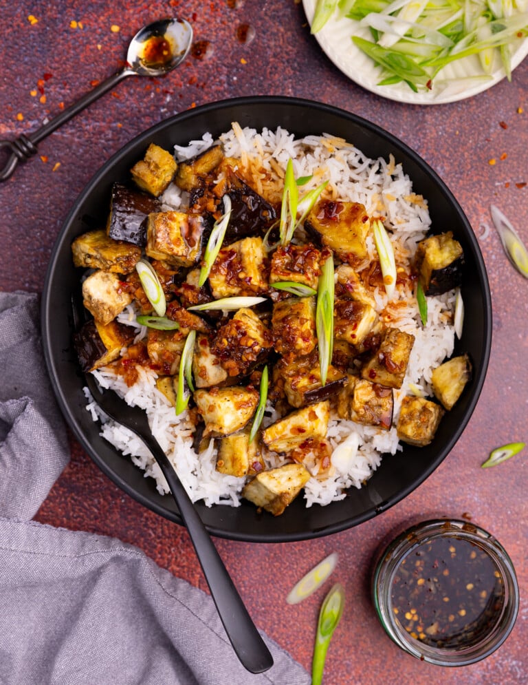 Chili Garlic Eggplant with Rice - A Virtual Vegan